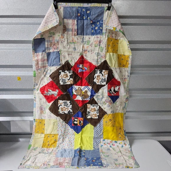 Handmade | Bedding | Vintage Handmade Patchwork Quilt Cartoon ...